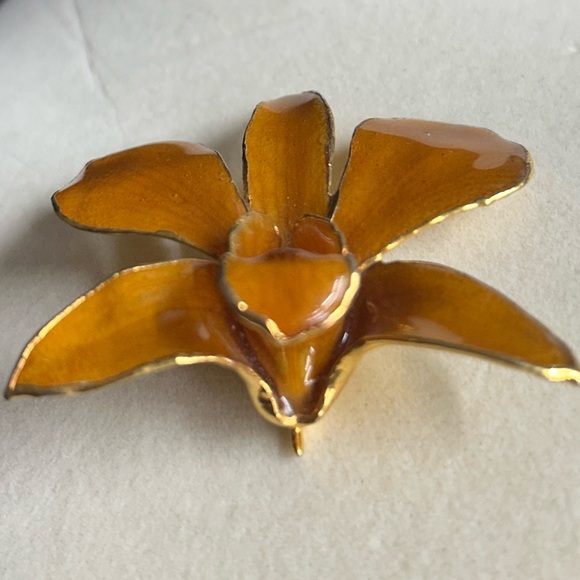 RISIS | Jewelry | Vintage Tanbrown Enamel Dendrobium Orchid With 24k ...